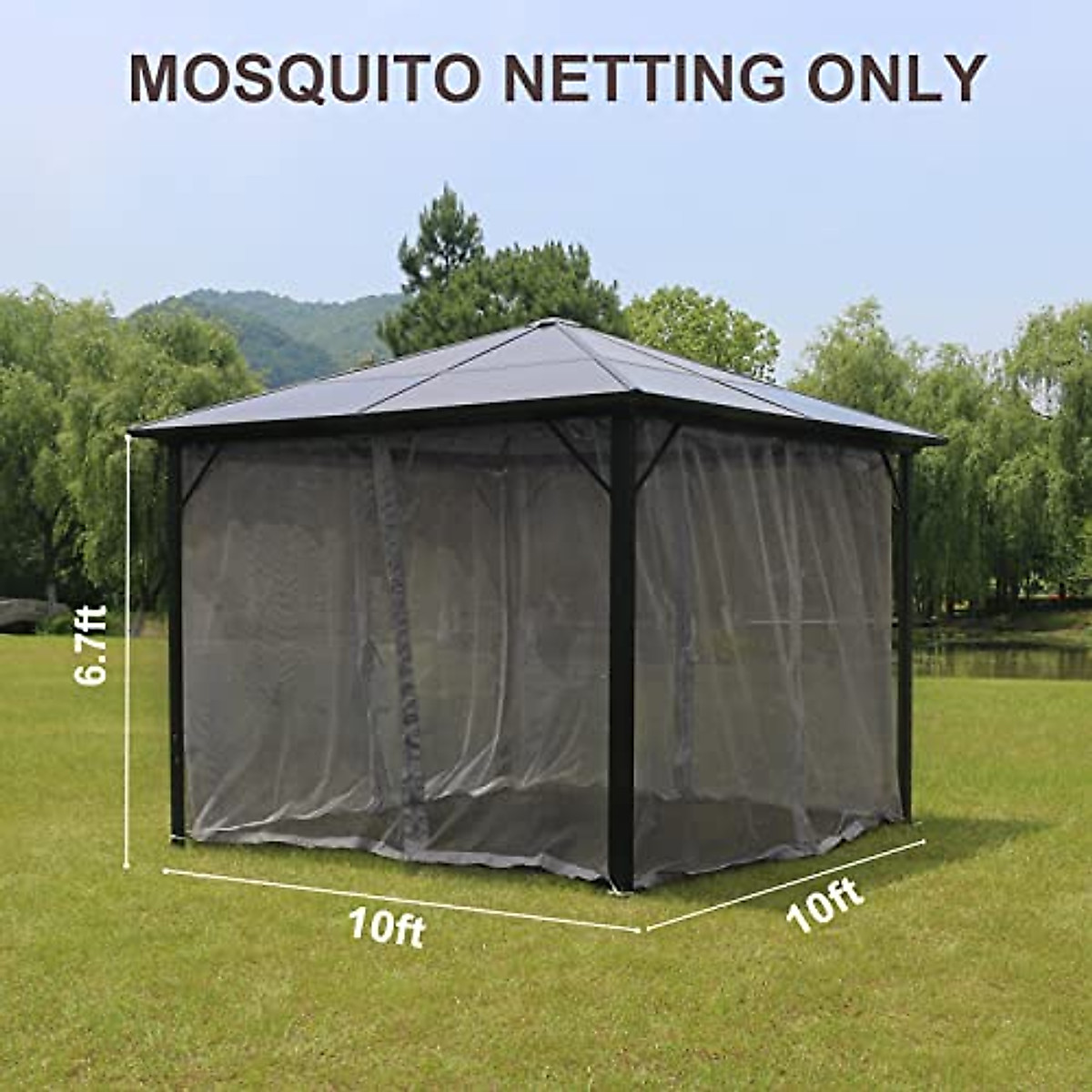 Sunshine Outdoor Gazebo Replacement Mosquito Netting Screen 4-Panels, Universal Netting Side Walls for Patio, Garden, Yard (Net Only)(10' x 10', Dark Grey)