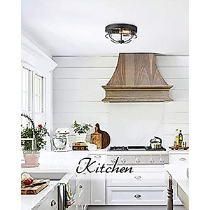 HWH INVESTMENT Flush Mount Ceiling Light Fixtures, 12 inch 2-Light Farmhouse Close to Ceiling Light Fixture with Seeded Glass Shade, Sand Black Finish, 5HTJ7-F BK