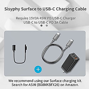 Sisyphy Nylon Braided Surface Connect to USB-C Charging Cable Compatible for Microsoft Surface Pro7 Go2 Pro6 5/4/3 Surface Laptop Book,Works with 45W 15V3A USBC Charger and 3A USBC Cable - 0.2 Meters