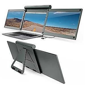 JIJIBONG Laptop Screen Extender 13.3" FHD IPS Triple Monitor Display with USB-A/Type-C Plug-and-Play, Compatible with Windows, Mac and Switch, Fits 11.6”-15” Laptops