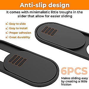 Trobing Laptop Camera Cover Slide [6 Pack], Ultra Thin Webcam Cover for Laptop, Computer, MacBook, Tablet, iPhone 8/7/6 Plus, Protect Your Privacy and Security [Black]
