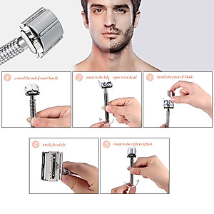 Safety Razor Metal Double-edged Shaving Razor Manual Mustache Removal Traditional Shaving Tool with 20Pcs Razor Blades for Hotel Home Travel (Silver)