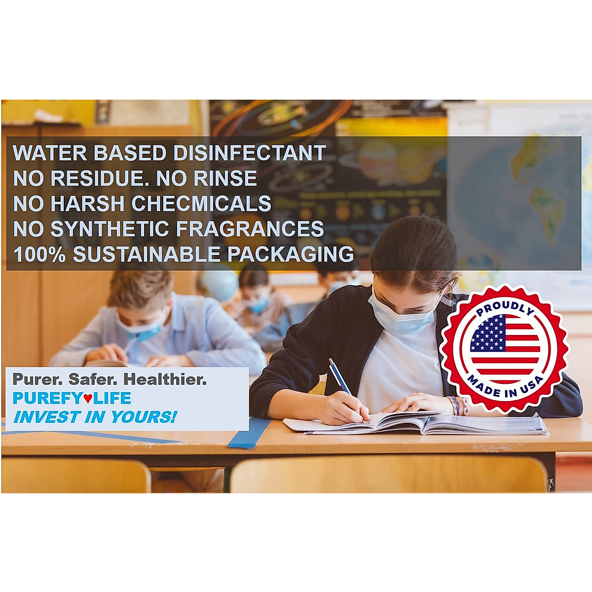 Purefypro Disinfectant (68oz) - Kills 99.9999% Viruses HIV, Monkeypox, Hepatitis, Norovirus, VRE, MRSA, No Rinse, No Residue. Suitable for All Surfaces