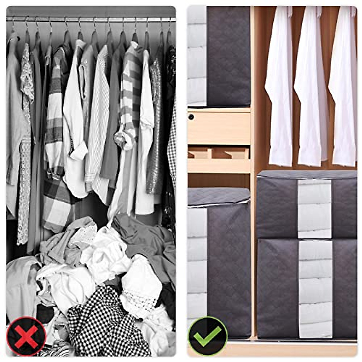 TWUTGAYW 3PCS Clothing Storage Bags with Clear Window, 90L Large Capacity Foldable Storage Bin, Closet Organizers and Storage with Durable Handles Thick Fabric for Comforters Clothes Blanket Wardrobe