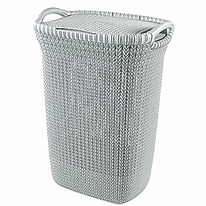 Curver Knit Laundry Storage Hamper, Misty Blue, 57 Litre