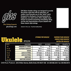 GHS Strings H-T10 Tenor Ukulele Strings, Black Nylon/Aluminum