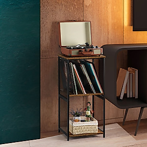 Bedroom Nightstand Record Player Stand End Table Vinyl Record Player Table with Storage Turntable Stand 3 Tier Stand Shelf for Living Room Bedroom Office Brown