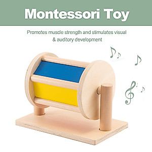 XJYQJD Montessori Spinning Drum Montessori Baby Toys for 6-12 Months Old, Wooden Spinning Rainbow Montessori Drum Rolling Toys for Babies Infant Toy for Boys Girls Newborn Gift