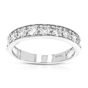 VIR JEWELS 1 cttw Diamond Wedding Band For Women, Milgrain Diamond Wedding Band in 14K White Gold Prong Set, Size 9.5
