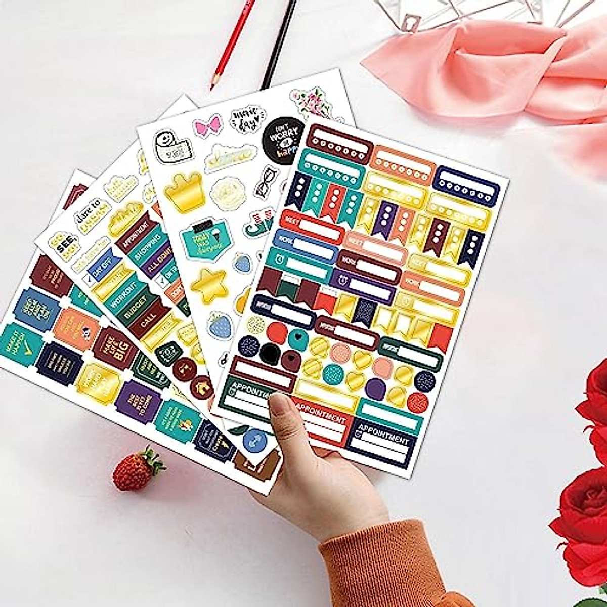 Daily Planner Stickers Inspirational Planning Stickers 4 Sheets 206Pcs Writeable Productivity Stickers Ideal for Business Notes Meetings,Calendars,to Do List