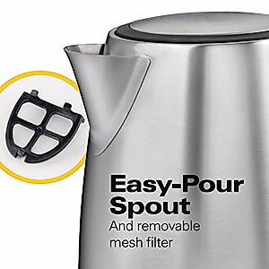 Hamilton Beach Electric Tea Kettle, Water Boiler & Heater, 1 L, Cordless, Auto-Shutoff & Boil-Dry Protection, Stainless Steel (40998)