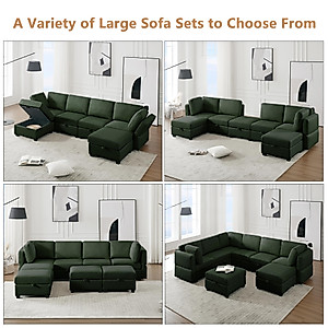 mikibama Convertible Modular Sectional Loveseat Sofa, 62" Modern Upholstered Fabric Couch with Storage Seats, Adjustable Arms and Backs, 2 Seater Sofa for Living Room Bedroom Apartment, Green