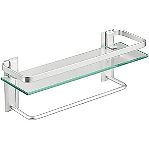 VOLPONE Glass Shelf with Towel Bar 15.7in Silver Bathroom Shelf Wall Mount Rustproof Bathroom Wall Organizer 1 Tier (Silver)