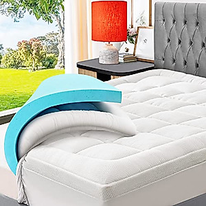 ELEMUSE Dual Layer 4 Inch Memory Foam Mattress Topper Queen Size, 2 Inch Cooling Gel Memory Foam Plus 2 Inch Bamboo Pillow Top Cover, Comfort Support Back Pain Relief