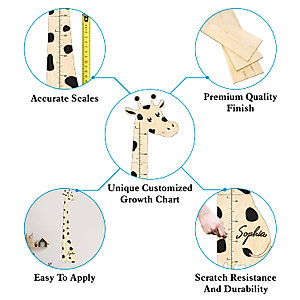 Personalized Wooden Growth Chart for Kids, Boys & Girls | Custom Height Measurement Wall Chart Ruler | Kids Bedroom, Playroom, Living Room, Nursery Decor (Jungle, Natural)