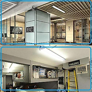 HOLDWILL 2 Pack LED Shop Light,4FT 48W Linkable Utility Integrated Ceiling Lighting Fixture, 3 CCT Selectable 3KK/4KK/5KK Hanging Mount with Pull Chain LED Workbench Light for Workshop