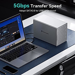 Yottamaster Aluminum 5 Bay USB3.1 Type C External Hard Drive Enclosure for 3.5 2.5 Inch SATA HDD SSD Support 5 x 16TB, Mac Style Direct Attached Storage (DAS)- NO RAID [PS500C3]