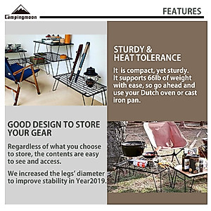 Camping BBQ Grill 2Pcs Outdoor Folding Multipurpose Storage Rack with 1pc removable Bamboo Board, Steel Plating Black T-230-2TP