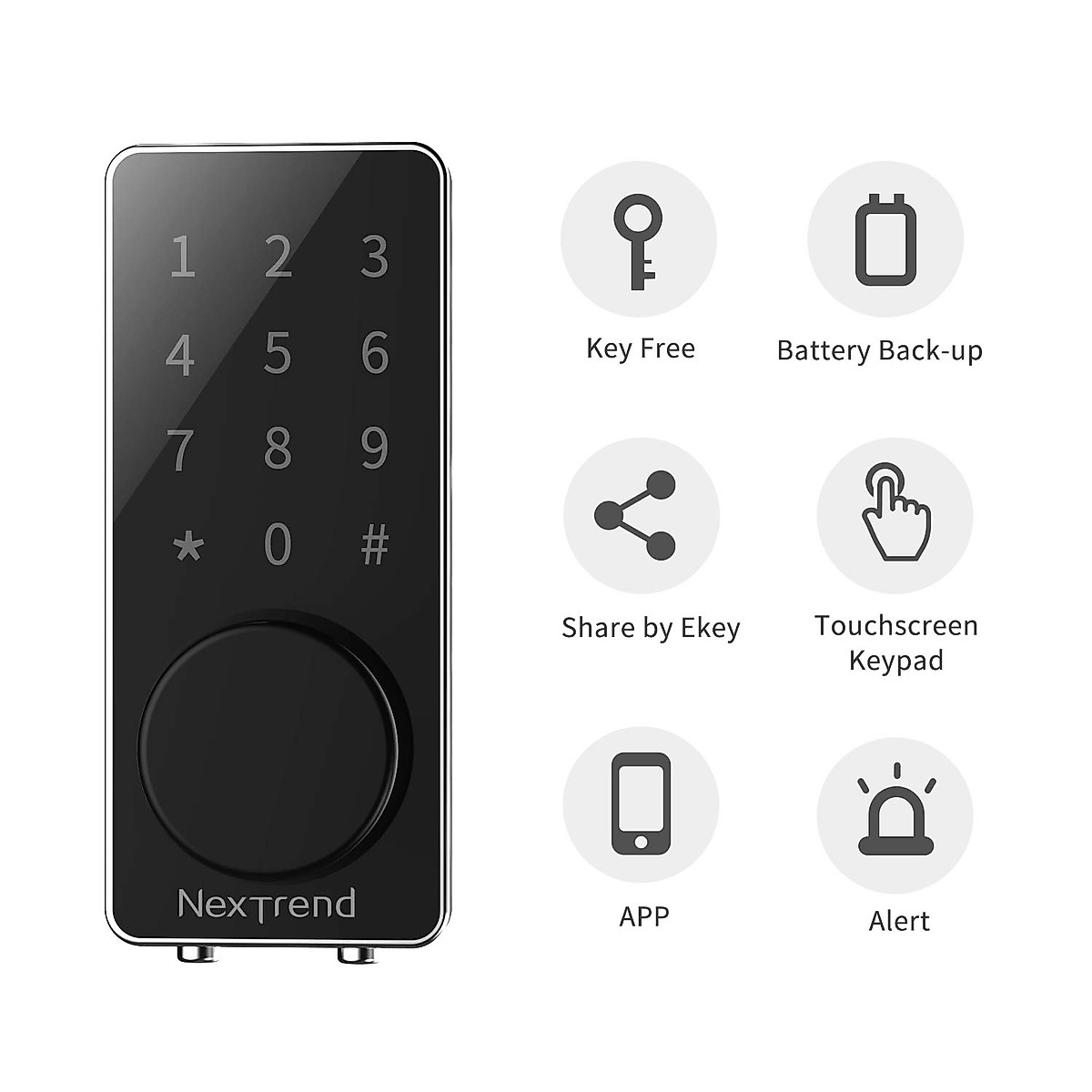 [Newest]Smart Deadbolt, NexTrend Smart Electronic Door Lock with Bluetooth Keyless, Touchscreen, Mechanical Keys Automatic Lock Alarm for Home, Hotel, Apartment, Black