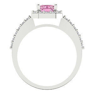 Clara Pucci 2.04ct Emerald Cut Solitaire with Accent Halo Pink Diamond VVS1 Designer Modern Statement Ring Solid 14k White Gold