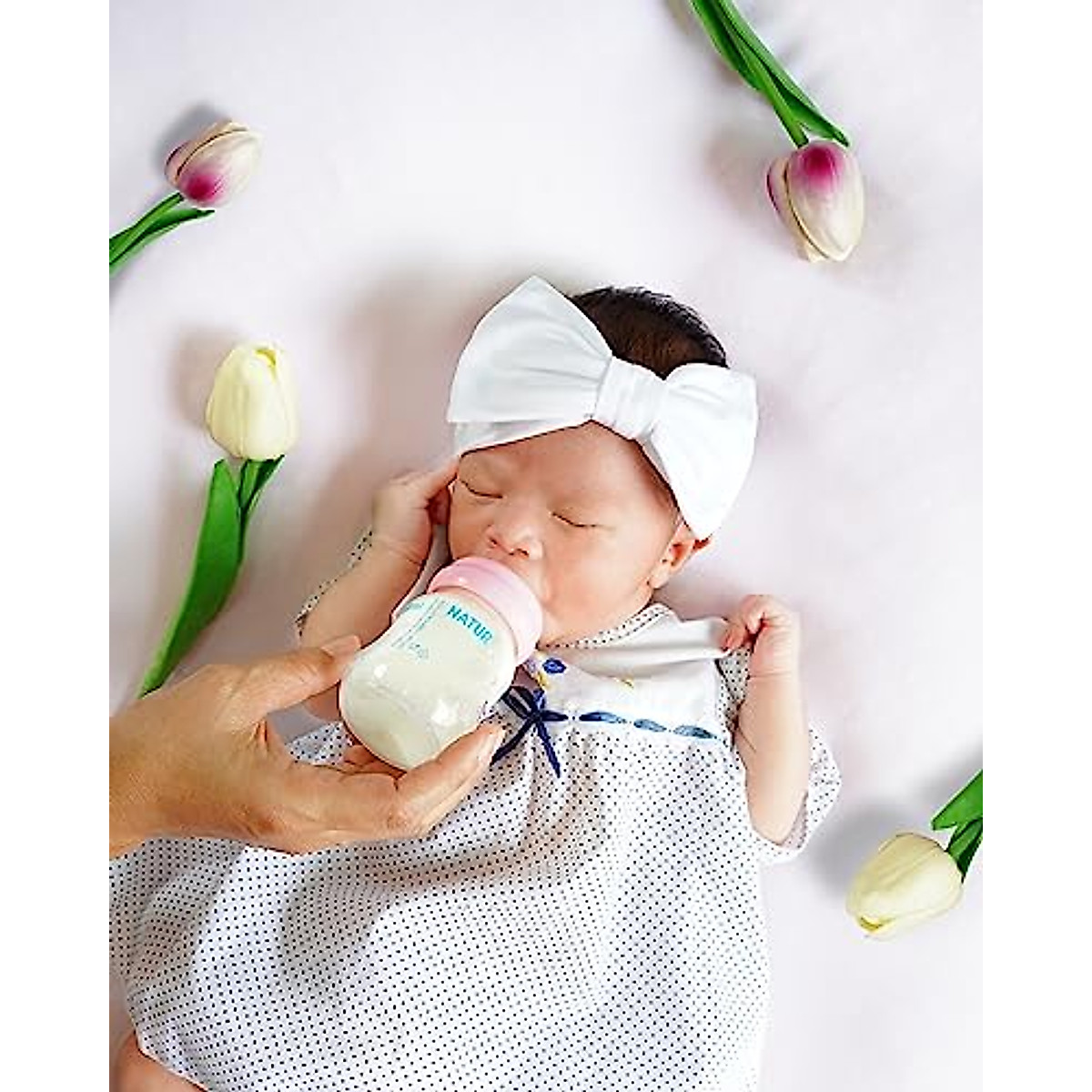 RATIVE 4-Way Direction Stretch Fabric Baby Swaddle Receiving Blankets with Headband for Unisex Newborn Baby Boy Girl (White(Blanket+Headband))