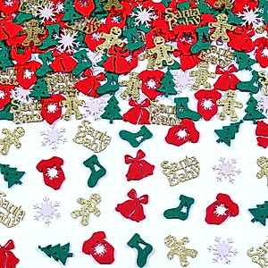 Christmas Baby Shower Confetti, 200pcs Glitter Felt Cloth Christmas Table Confetti - Christmas Tree, Gingerbread Man, Snowflake Table Scatter, Xmas Baby Shower Table Decorations for Girl Boy