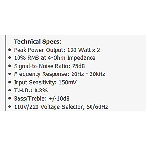 Pyle Home Home Audio Power Amplifier System - 2x120W Dual Channel Theater Power Stereo Receiver Box, Surround Sound w/ USB, RCA, AUX, LED, Remote, 12V Adapter - For Speaker, iPhone - Pyle PCAU46A