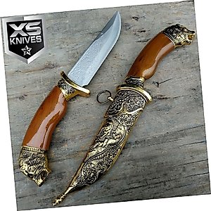 11" Bear Head Golden Fixed Blade Collectors Survival Hunting Knife W/Decorative Sheath by Survival Steel