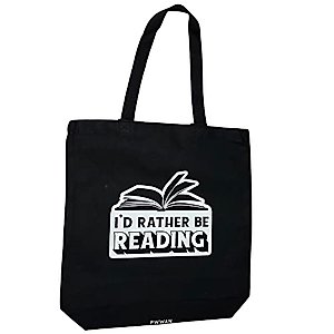 Expression Tote Bag - Everyday Canvas Tote Bag With Expressions (Rather Be Reading Black)