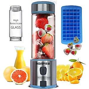 ROSEVIEW Portable Blender Smoothy blenders Glass Bottle battery powered Smoothie Mini Juicer Smoothies Mixer Maker Cordless handheld Travel Fruit Personal mixeur Cup blend Shake USB Rechargeable