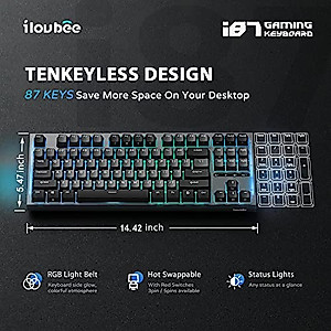 iLovBee i87 Mechanical Keyboard Gaming 75% Compact TKL Hot Swappable Keyboard Linear Red Switches RGB Backlit Side Light Wired Ergonomic Design Software Supported 87Keys, Black/Grey