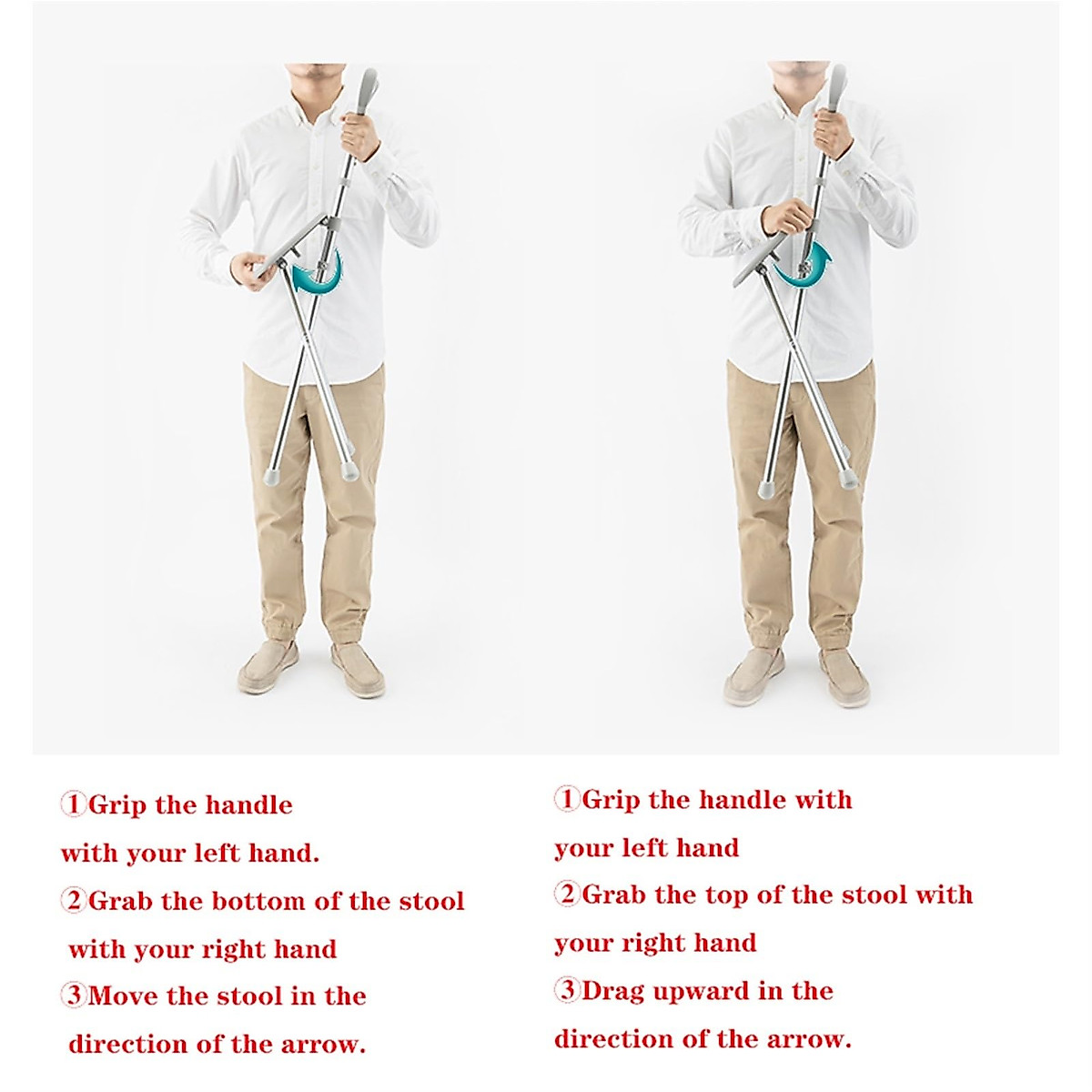 Aluminum Alloy Walking Stick, Foldable, Three-Legged Cane Chairs for Adults, Portable, Bow Grip, Anti-Slip, Lightweight, for Disabled, Elderly