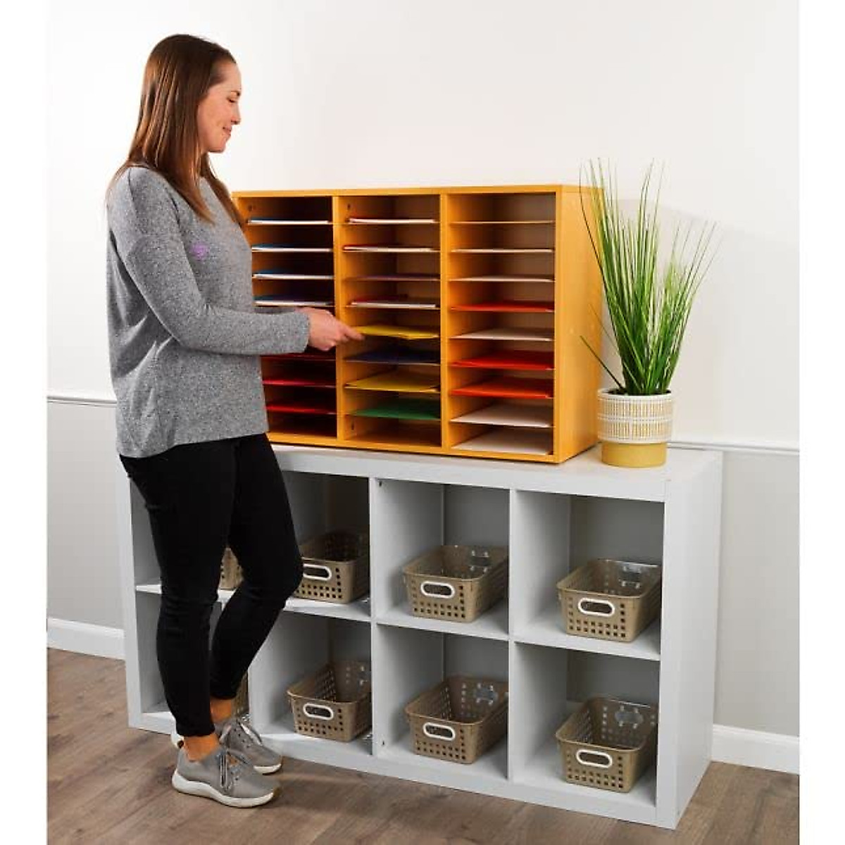 Really Good Classroom Oak Mail Center - 27 Slots - Revised