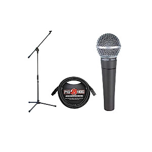 Shure SM58-LC Cardioid Dynamic Vocal Microphone Bundle with Stand Adapter and Zippered Pouch, XLR
