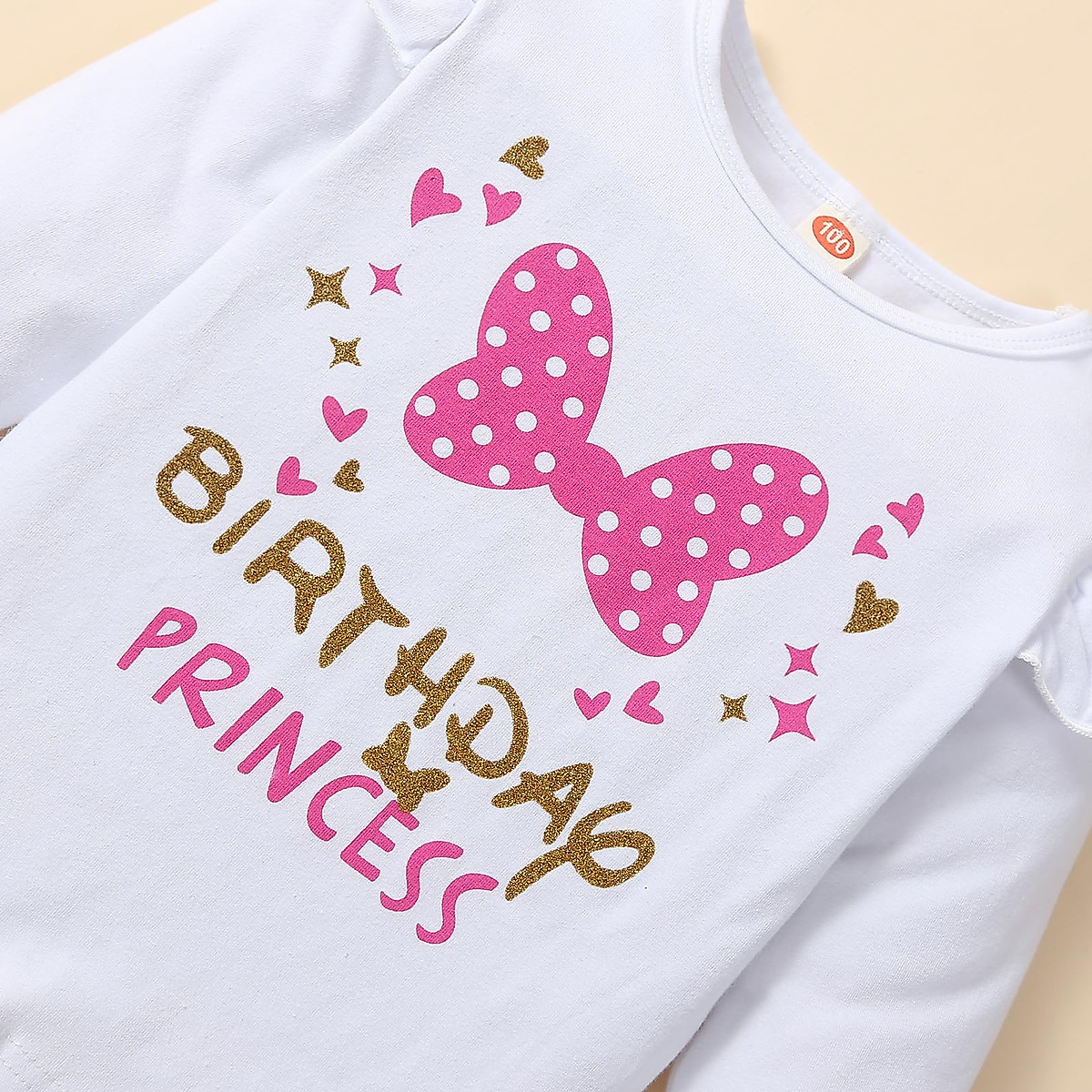 vivifayee Toddler Kids Baby Birthday Girl Outfit Ruffle Long Sleeve Mouse Ears Birthday Shirt Polka Dots Tutu Dress Cute Skirt Sets with Headband