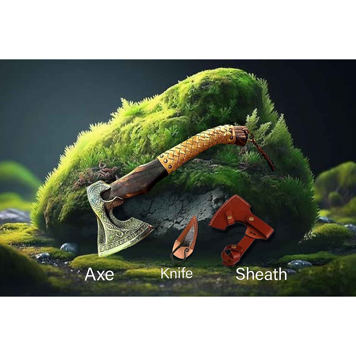 Forged Carbon Steel Viking Axe with Ashwood Shaft | Viking Axe Real Bearded Camping Axe with Leather Sheath | Best Birthday, Anniversary for him