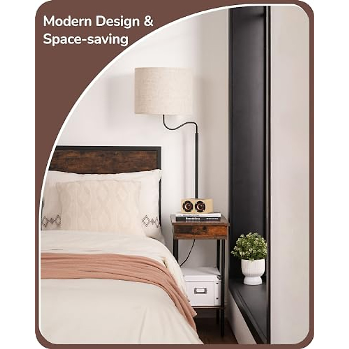 EDISHINE Floor Lamp with Table, Side Nightstand Light with 1 Drawer and 1 Shelf, Bedside Shelf Floor Lamp, Small End Table with Reading Lamp for Living Room Bedroom, Den