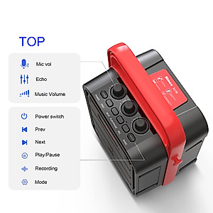 Shinco Bluetooth Speaker with Microphone, Portable Karaoke Machine with Remote Control, Audio Recording, FM Radio, Perfect for Kids
