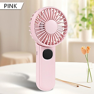 Leimaq Mini Fan Handheld, Handheld/Neck/Desk 3 in 1 Rechargeable Small Portable Fan for Travel, 2400mAh Battery Operated Fan with LED Display, 180° Foldable Fan with 5 Speed Wind (Pink)