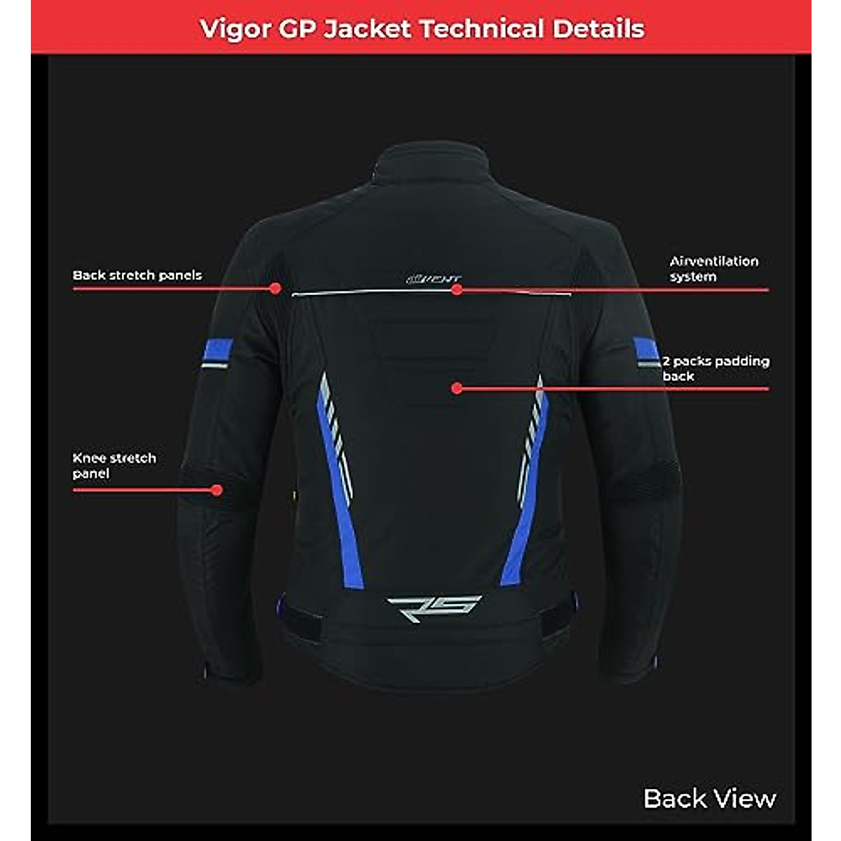 RS Motosports All Season Racing Motorbike Jacket for Men Water Proof & Breathable Motorcycle Jacket with Textile Fabric (US, Alpha, Large, Regular, Regular, Blue)