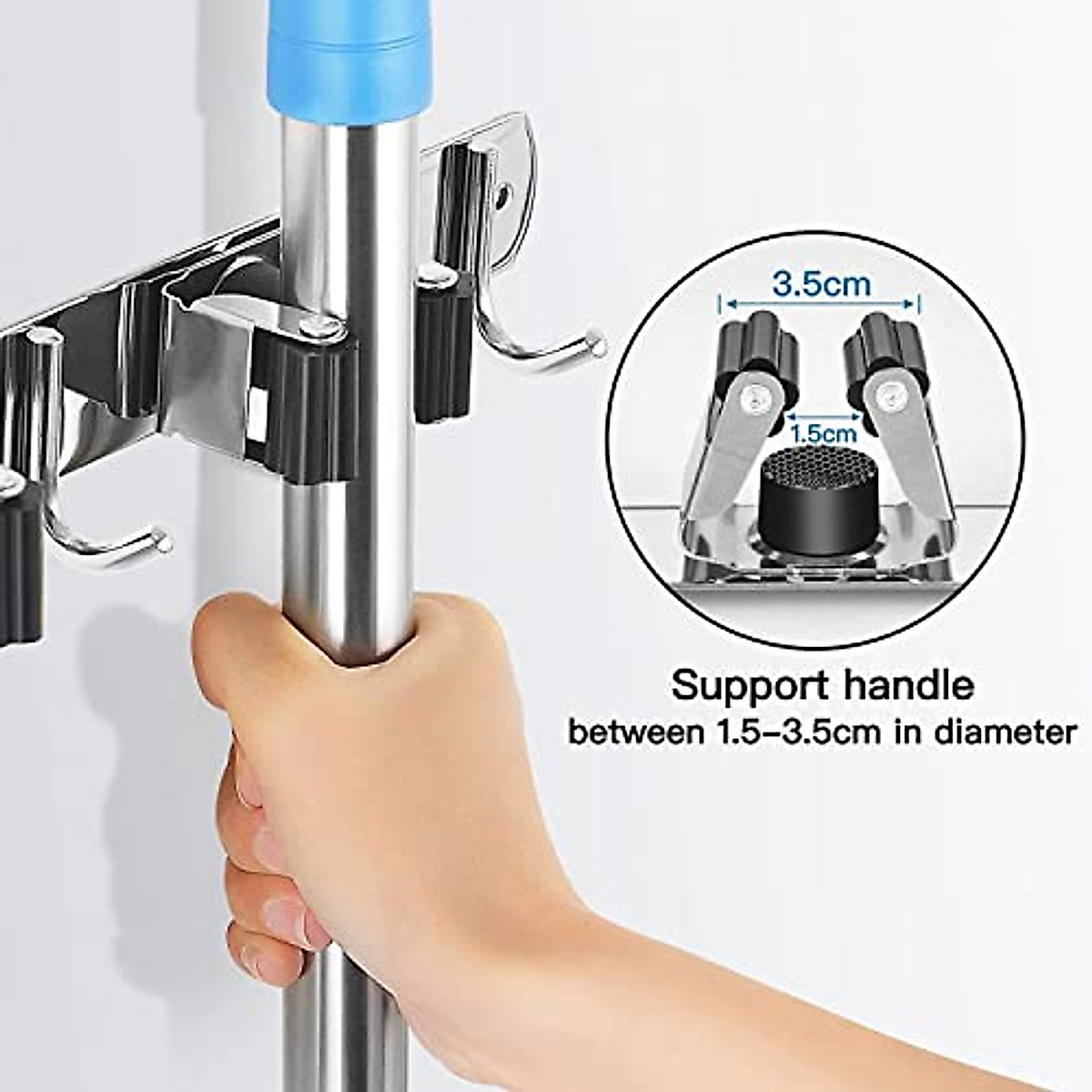 CRSUSUKJ Broom and Mop Holder Wall Mounted, Broom Hanger, Broom Holder, Stainless Steel Heavy Duty Broom Racks, Heavy Duty Storage Organization for Home Kitchen Garden Garage Room(3 Racks 4 Hooks)