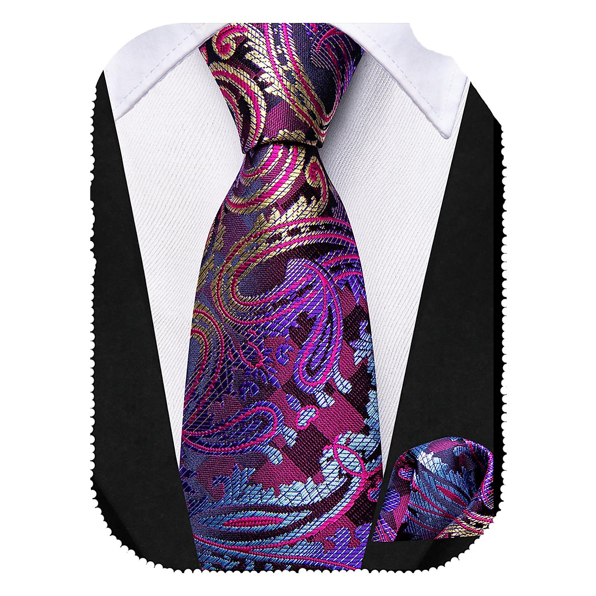 Hi-Tie Silk Boys Tie 8-14 Self-Tied Ties for Boy Paisley Solid Kid Necktie and Pocket Square Set for Wedding,Purple