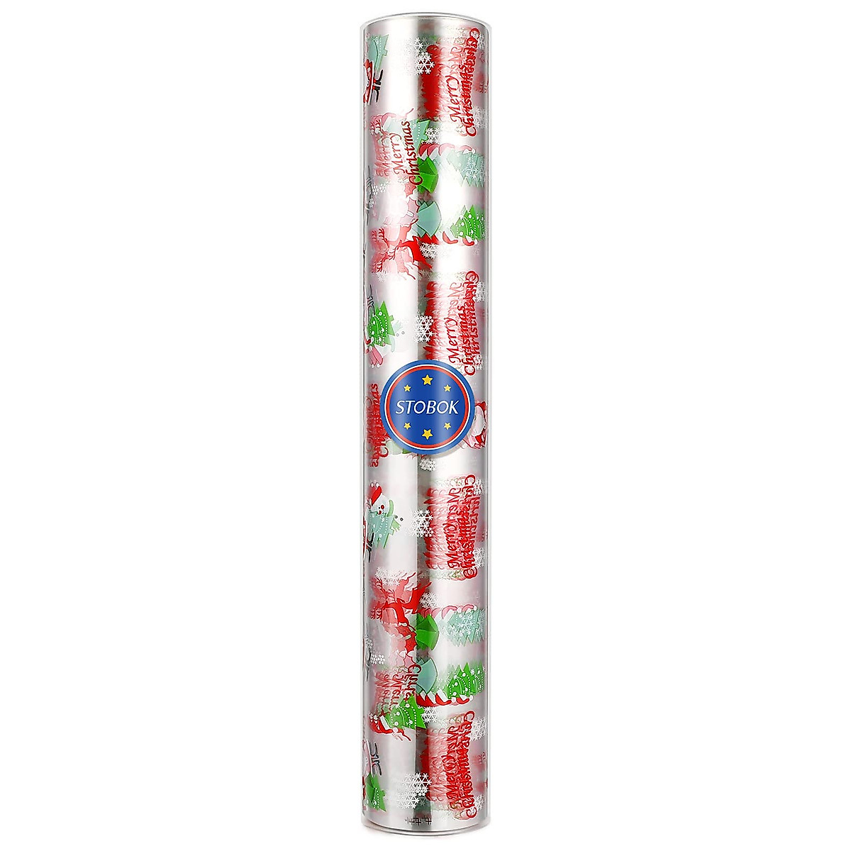STOBOK Christmas Cellophane Wrap Roll: Unfolded Width 32 X 100FT Santa Claus Pattern Clear Paper Wrapper Transparent Gift Wrapping Packing Paper for Flower Basket Xmas, 3 Mil Thicken
