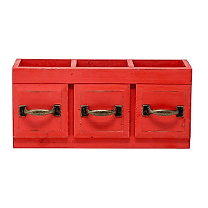 Boston Warehouse Rustic Farmhouse Flatware Caddy, 3 Section, Wood with Drawer Pulls