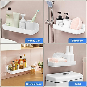 ANRUI Wall Mounted Shower Caddy, Plastic Adhesive Shelves for Wall, No Drilling Hang Shower Storage, Shower Caddies Organizer, Bathroom Shelf organizer for Bathroom, Kitchen, Cabinet Door- White