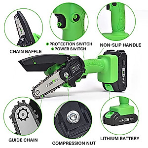 Mini Chainsaw Cordless 4 Inch Mini Chain Saw SOYUS Small Chainsaw with Safety Lock, Rechargeable Mini Lithium Chainsaw Electric Handheld Chainsaw Portable Chain Saw Tree Trimming Branch Wood Cutting