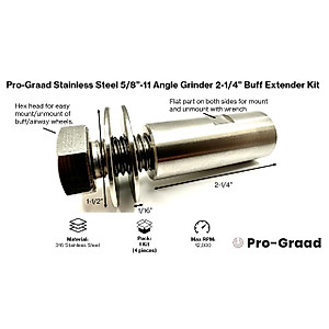 Pro-Graad Stainless Steel 5/8”-11 Angle Grinder Buff Extender Kit, Airway Buffing Polishing Wheel 2-1/4” Extension Shaft, Threaded Arbor Extension Adapter, for Angle Grinders