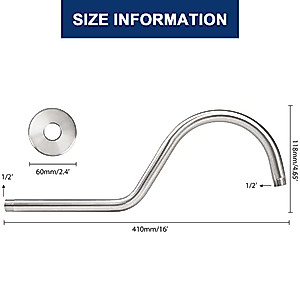 NearMoon Shower Head Extension Arm with Flange - S Shaped High Arc Gooseneck Long Shower Extender Pipe, Perfect for Rainfall Shower Head - Bathroom Accessory,16 Inch (Brushed Nickel)