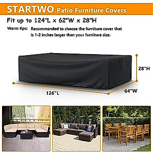 STARTWO Patio Furniture Covers Waterprpoof, Tear Resistant Rectangular Outdoor Furniture Set Cover for Table and Chairs, Outdoor Sectional Sofa Cover, 126"L x 64"W x 28"H