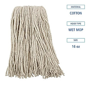 Boardwalk BWK216CCT 16 oz. Cotton Premium Cut-End Wet Mop Heads - White (12/Carton)